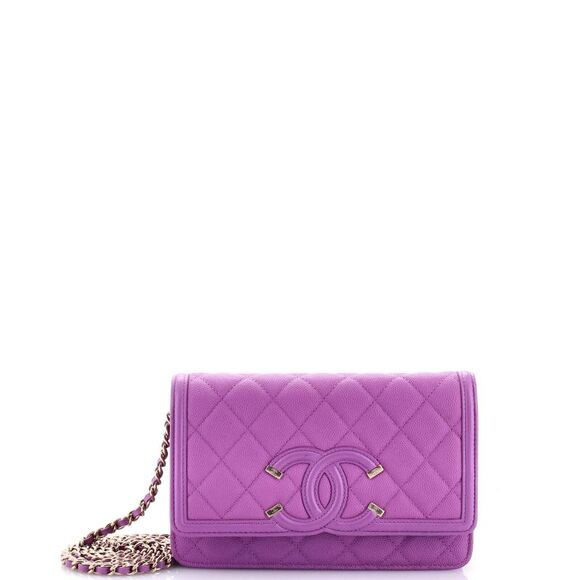 CHANEL | Bags | Chanel Filigree Wallet On Chain Quilted Caviar Purple ...